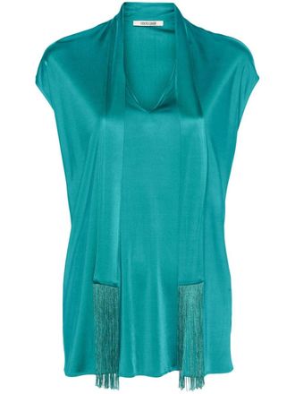 Roberto Cavalli blouse &agrave; d&eacute;tail de foulard - Vert