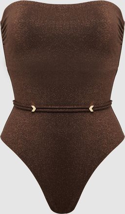 Beliza Maillot de Bain Une Pièce Bustier Vic Marron Lurex