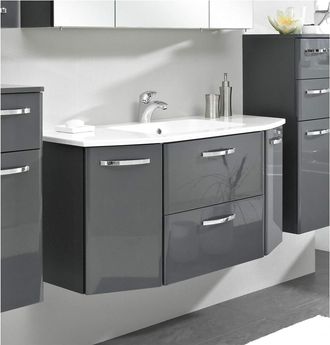 PELIPAL Velo 14 - Badmöbel - 112 cm - 2-teilig mit Mineralmarmor-Waschtisch usw. in Anthrazit Hochglanz/Anthrazit Dekor