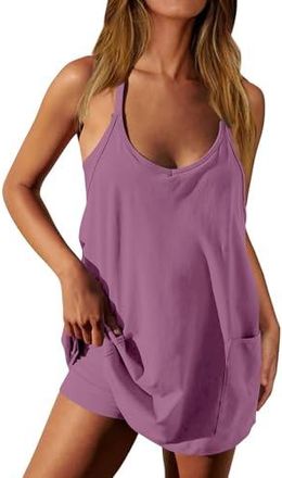 Generic Combinaison d&eacute;t&eacute; en coton pour femme - Salopette courte sans manches pour femme - Combinaison avec poches lat&eacute;rales et short - Salopette d&eacute;t&eacute; sans man