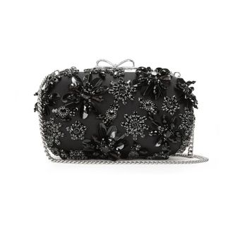 Self Portrait Femme, Sacs, Noir, Taille: ONE Size Pochette de soirée florale en satin avec cristaux