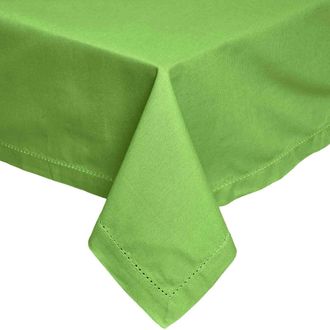 Homescapes Grüne Tischdecke mit Hohlsaum aus 100% Baumwolle 137x228 cm, Tischtuch rechteckig, waschbar & pflegeleicht, Tischdecke Limette