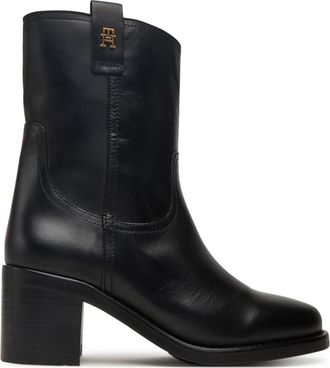 Tommy Hilfiger Stiefeletten Tommy Hilfiger Riding Lthr Mid Boot Block Heel FW0FW08776 Schwarz
