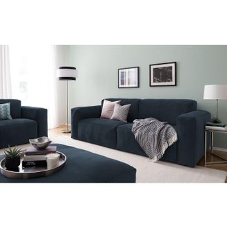 Studio Copenhagen home24 3-Sitzer Sofa Blau/Dunkelblau Samt Ravi 240 x 75 x 96cm Glamour
