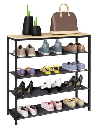 VCM Schuhregal | Maße ca. H. 87 x B. 90 x T. 30 cm | Schuhablage im Industrie Style Design | Regal mit 4 Fächern - Taliro