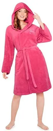 BARBIE Peignoir de Bain Femme, Robe de Chambre Femme avec Capuche - Cadeau Femme et Ado (Rose, XL)