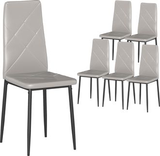 HOMCOM 6er Set Kunstleder Esszimmerstühle, Hochlehnige Küchenstühle mit Diamantnähten und Stahlbeinen, Moderne Stühle für Küche, Schlafzimmer, Büro und Wohnz