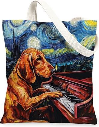 Generic Sac fourre-tout en toile motif chien Bloodhound pour faire du shopping 33 x 38,1 cm, sac d&eacute;picerie r&eacute;utilisable pour femme, animal domestique, chiot, 