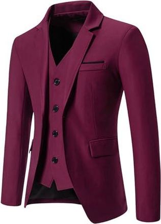 Generic Vestes de costume décontractées pour homme, 1 bouton, manteaux de sport légers, pantalons de costume pour homme, coupe droite, Rouge, 3XL