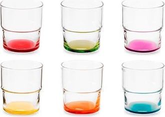 Pasabahce Set mit 6 Gläsern aus Glas mit farbigem Boden, 30 cl, verschiedene Farben, spülmaschinenfest, modernes und fröhliches Design