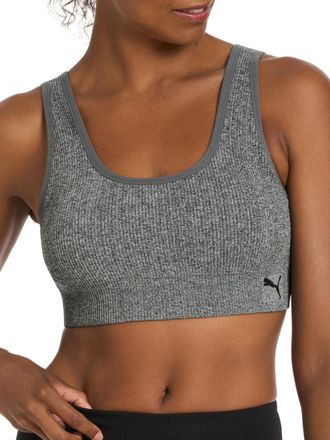 Puma Nahtloser Sport-BH f&uuml;r Damen, 2er-Pack, Schwarz/Heather Grey Rib, small