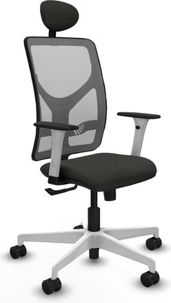 Piqueras y Crespo Stuhl aus schwarzem Netzstoff, mit wei&szlig;en und schwarzen Armlehnen, h&ouml;henverstellbarer Lendenwirbelst&uuml;tze und festem Kopfteil, ausgestattet mit 3 Posit