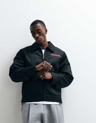 Icecream Worker-Jacke in Schwarz mit Stickerei und R&uuml;ckenprint