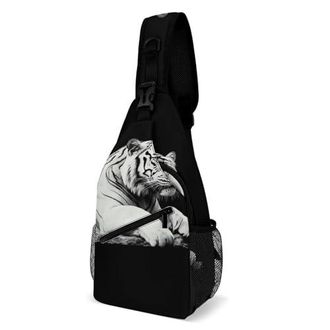 Generic Sacoche Homme Bandouliere Tigre noir et blanc Multifonction Sac Bandouli&egrave;re L&eacute;ger Sac &agrave; Dos De Voyage pour Femme Homme Cyclisme