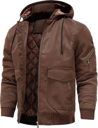 Generic Veste En Cuir &Agrave; Capuche Pour Hommes Manteau De Moto R&eacute;tro Coupe-Vent Chaud V&ecirc;tements Dext&eacute;rieur D&eacute;contract&eacute;s Pour Motard Vestes Dhiver En PU