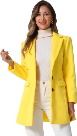 Allegra K Damen Wollmantel Revers Knopfleiste Wintercoat Mantel Gelb L
