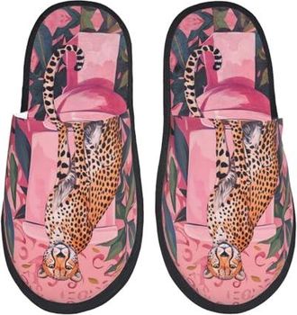 Generic Homme Femme Pantoufles De Spa Art Humoristique Représentant Un Guépard Sur Les Toilettes Peluche Chaussons Retro Hiver Chaud Pantoufles Adulte Chausso