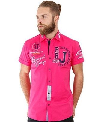 Red Bridge Chemise brodée à Manches Courtes pour Hommes Rosa Fuchsia