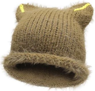ZLYC Crochet Hat Knit Cat Ear Slouchy Beanie Bonnet, Kaki Massif, Taille Unique Femme