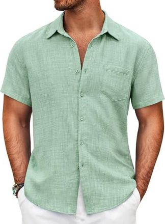 Coofandy Chemise Homme Été Manches Courtes Légère Hommes Regular Fit Loisirs Plage Chemise avec Poche Poitrine Vert Clair XXL