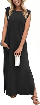 Generic Robe longue d&eacute;t&eacute; d&eacute;contract&eacute;e sans manches pour femme 2026 - Coupe ample et tendance - Pour les vacances et la plage, Noir, XXL
