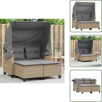 vidaXL Gartensofa 2-Sitzer mit Dach und Hockern Beige Poly Rattan - Gartensofa - Outdoor M&ouml;bel - Rattan Gartenm&ouml;bel - Lounge Set - Balkonm&ouml;bel