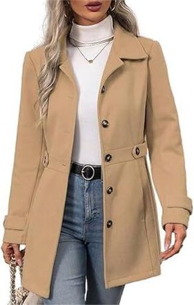 Generic Manteau &agrave; col &agrave; revers pour femme - &Eacute;l&eacute;gant et fin - Veste mi-longue - Automne et hiver - Tendance d&eacute;contract&eacute;e, kaki, 4XL