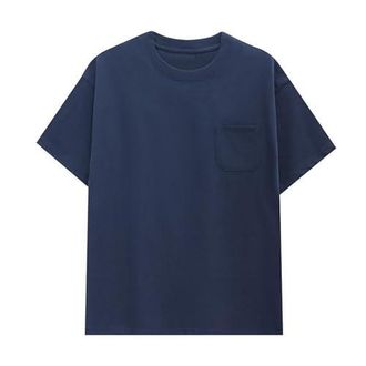 Generico T-shirt ample oversize pour homme, t-shirt oversize noir, chemises basiques en coton, T-shirts &agrave; col rond avec poche, bleu marine, XXXL