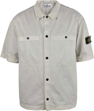 Stone Island Homme, Chemises, Beige, Taille: 2XL Compass Logo Short Sleeve Cotton Shirt