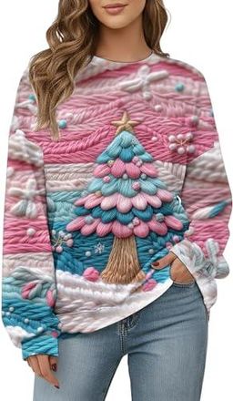 Generic Sweats de vacances pour femmes - Sapin de No&euml;l | Sweat-shirt graphique &agrave; manches longues et col rond | pour le voyage, Broderie de No&euml;l - u, 3XL