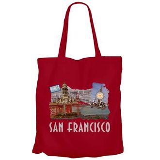 Fabulous Tote Bag Sac Shopping en Toile Rouge - San Francisco Vintage Voyage Etats-Unis Carte Postale - 10 L