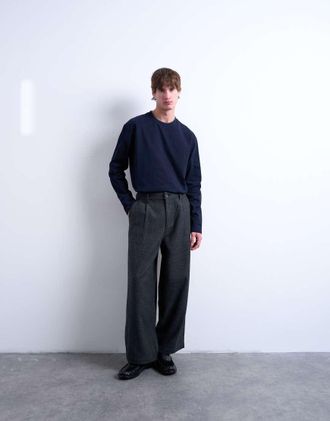 Topman Pantalon bouffant en tissu chaud &agrave; chevrons - Gris
