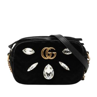 Gucci Sac bandouli&egrave;re en velours et cuir GG Marmont Pre-owned - Femme - Pre-owned - Noir - Taille: ONE Size