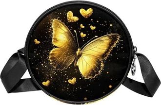 Generic Petit sac &agrave; bandouli&egrave;re circulaire pour femme, petit sac &agrave; bandouli&egrave;re dor&eacute; avec fermeture &eacute;clair, bretelles r&eacute;glables, sac &agrave; main rond d&eacute;contract&eacute; po