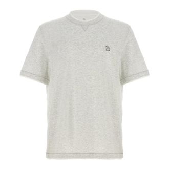 Brunello Cucinelli T-Shirt mit Logo und Fake-Layer-Effekt - - Tops - Herren - Grau - S