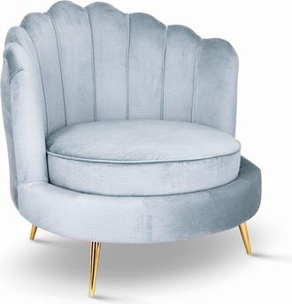 MG Design Samt Muschelsessel in Hellblau - Moderner Cocktailsessel mit goldenen Beinen, gepolsterter R&uuml;ckenlehne und gro&szlig;em Sitz f&uuml;r Wohnzimmer oder Schlafzimme