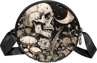 Generic Petit sac &agrave; bandouli&egrave;re circulaire pour femme, motif cr&acirc;nes, petit sac &agrave; dos &agrave; bandouli&egrave;re avec fermeture &eacute;clair, bretelles r&eacute;glables, sac &agrave; main rond