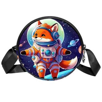 Generic Sac &agrave; bandouli&egrave;re Circle pour femme, petit sac &agrave; bandouli&egrave;re Space Fox avec fermeture &eacute;clair, bretelles r&eacute;glables, sac &agrave; main rond d&eacute;contract&eacute; pour fe