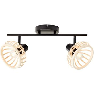 Brilliant Brillant projecteur Norah 2 feux. bois clair/noir, m&eacute;tal/bambou, 2x D45, E14, 28 w