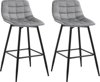 Woltu Lot de 2 Tabouret de Bar Design Chaise Haute pour Bar Bistro siège en Velours avec Repose-Pieds Cadre en métal, Gris Clair