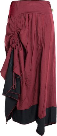 vishes Alternative Bekleidung - Langer Damen Rock Lang L&auml;ngenverstellbar zum Hochschieben Raffen dunkelrot 32-34