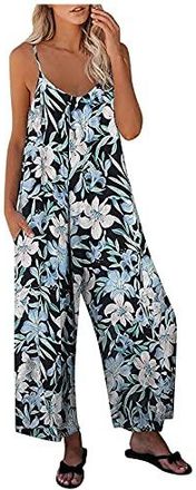 Generic Robes boh&egrave;me 2026 pour femmes, jambe, imprim&eacute; l&eacute;opard, combinaison tendance, bretelles, avec poches, Vert, L