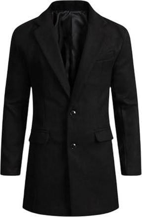 Generic Manteau mi-long à simple boutonnage en laine mélangée légère classique élégante pour homme, Noir, 3XL