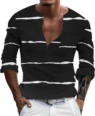 Generic T-shirt ray&eacute; d&eacute;contract&eacute; pour homme 2026 - T-shirt d&eacute;contract&eacute; &agrave; manches longues pour homme - Pour entra&icirc;nement int&eacute;rieur et ext&eacute;rieur, Noir, 3XL