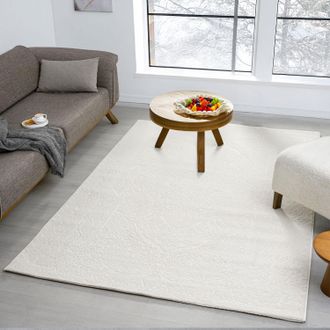 Vimoda Teppich Wohnzimmer Teppich Schlafzimmer, Flur, küche Kurzflor Orient Design Vintage Hoch-Tief-Effekt Modern 3D Weich, Farbe:Creme, Maße:160 x 230 cm