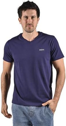 Scott T-Shirt Roche Uni en Coton Col V Manches Courtes (FR/ES, Alpha/Lettres, TG, Taille Normale, Taille Normale, Bleu Marine)