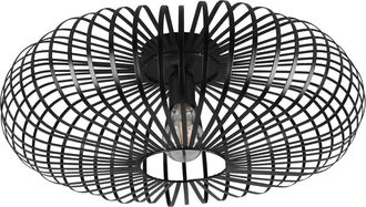 Licht-Erlebnisse Deckenleuchte Metall Schwarz Küche Flur Büro Esstisch Ø50 cm E27 bis 60 W Frame Schirm flach Industrial runde Draht Deckenlampe Wohnzimmer BREMKON