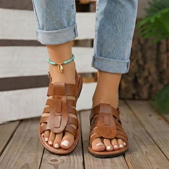 Generic Sandales plates d&eacute;contract&eacute;es &agrave; bout ouvert pour femme - Couleur unie - Respirantes - Tendance - Polyvalentes - Antid&eacute;rapantes - Confortables - Sandal