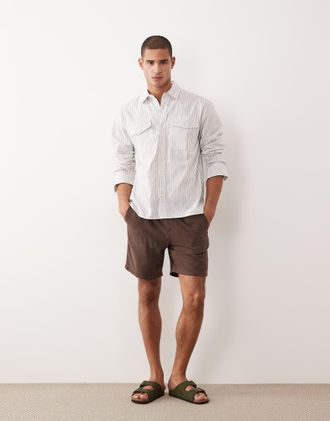Abercrombie & Fitch Chemise ray&eacute;e &agrave; manches longues et poches - Blanc