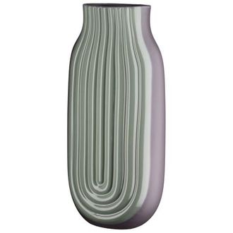 Gilde Vase Curve aus Keramik - gr&uuml;n - gl&auml;nzend - matt - geriffelt - konisch - H&ouml;he 37cm x Breite 17cm - wasserdichte Blumenvase